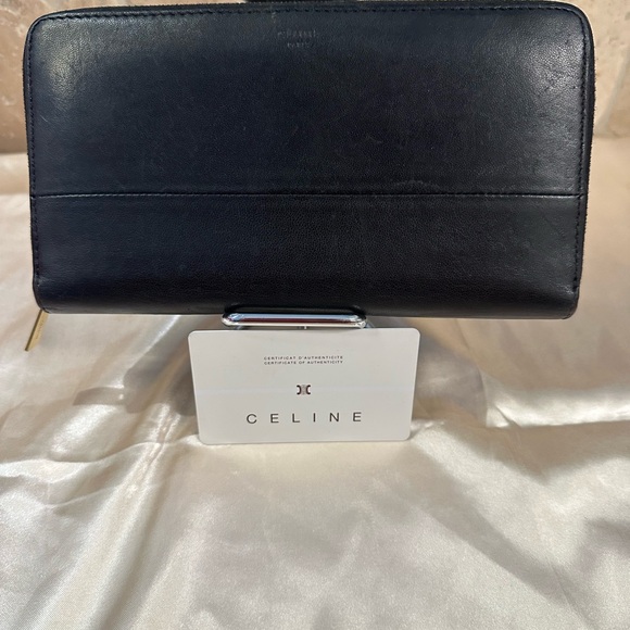 Celine | Bags | Celine Long Black Leather Zip Around Wallet With ...